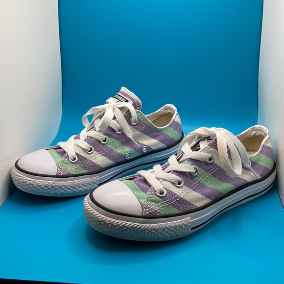 Converse | Shoes | Converse Low Top Purple Green White Stripes Girls ...
